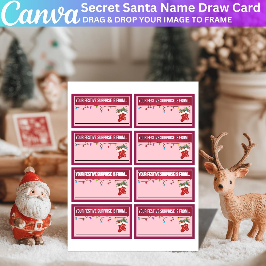 Editable Secret Santa Name Draw Cards, Secret Santa Office Party Cards ...