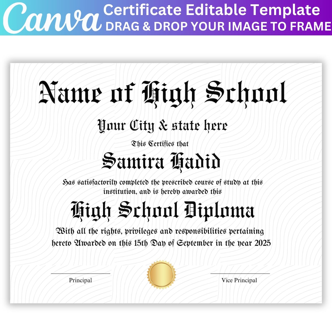 School Diploma Editable Certificate Template, University Diploma ...