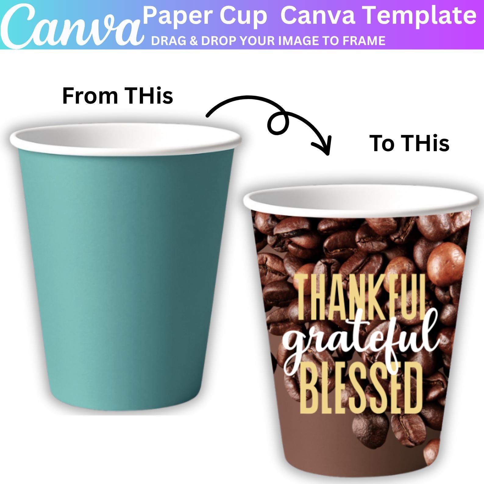 Paper Cup Wrapper Template Bundle, Blank Paper Cup Wrap Template, Canva ...