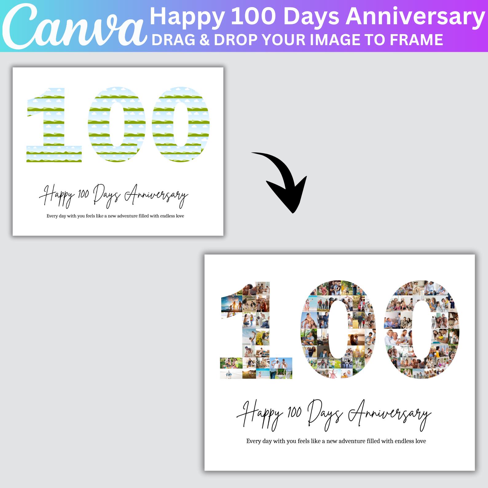 100th Birthday Photo Collage Template, Happy 100 Days Anniversary Canva ...
