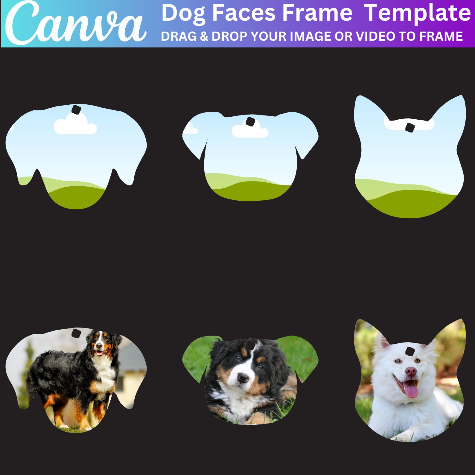 Dog Faces Canva Template Bundle, Design Your Own Dog Face, Editable ...