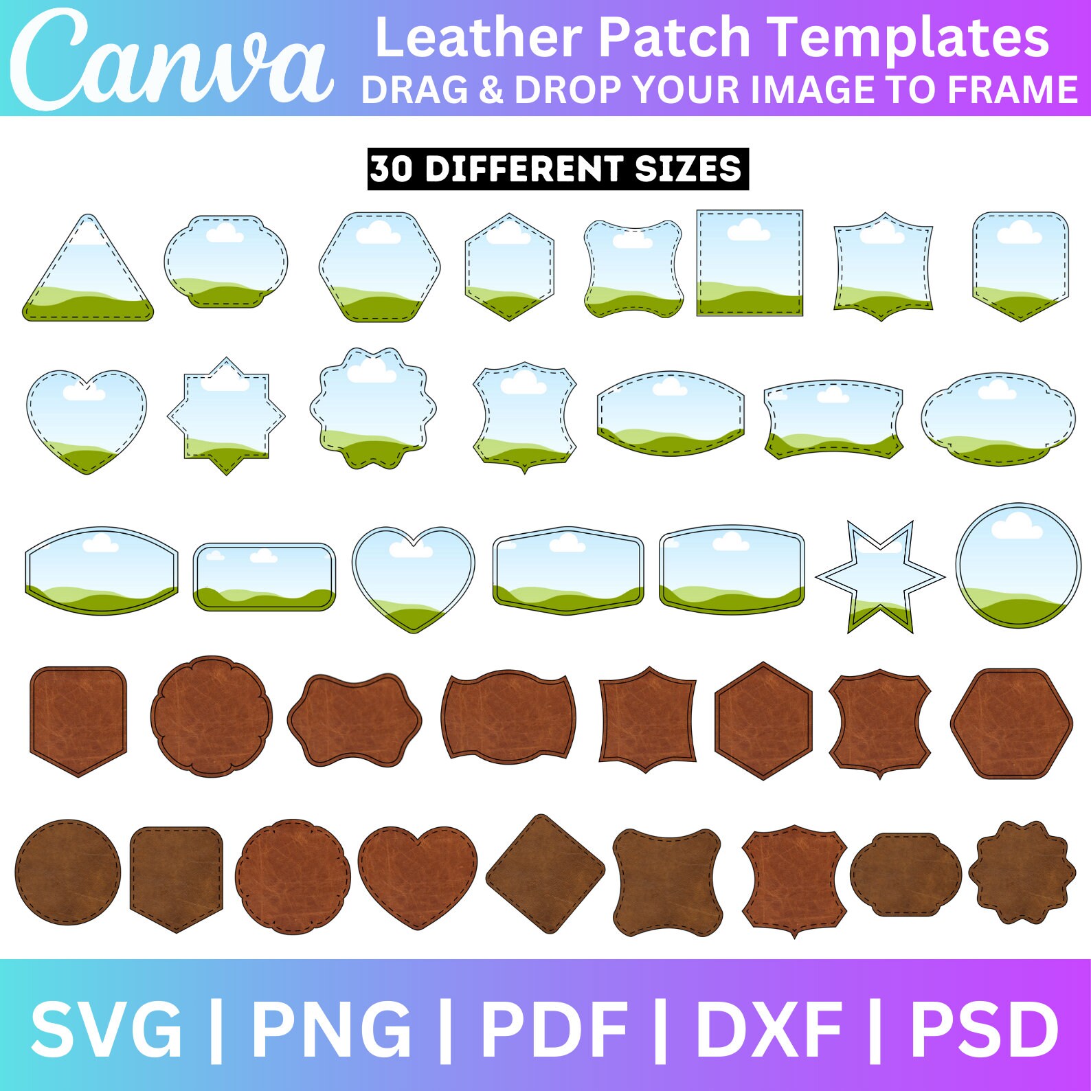 90 Leather Patch Canva Editable Template Bundle, Custom Leather Patch ...