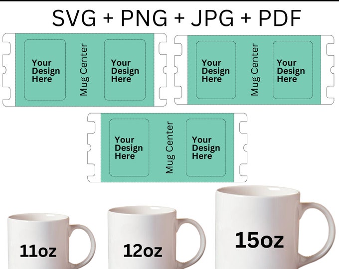 11, 12, 15 Oz Mug Template, Full Wrap Mug Template With Guides ...