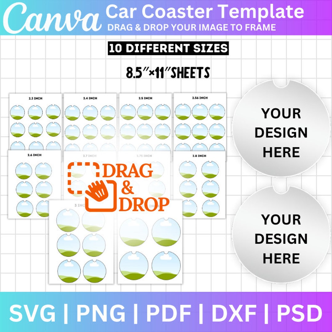 Car Coaster Template Svg Bundle, Canva Editable, Car Cup Coaster ...