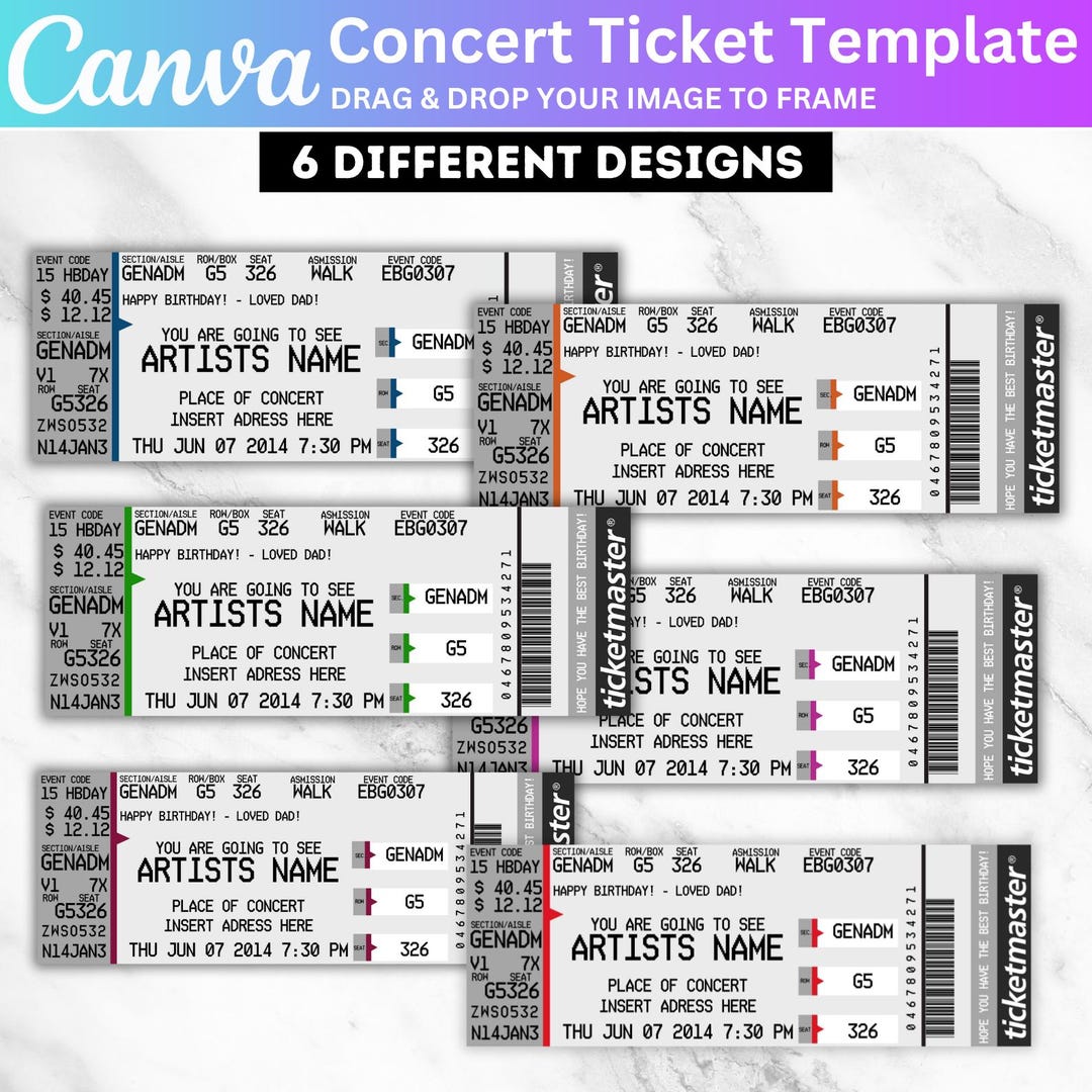 Concert Ticket Canva Editable Template, Ticketmaster Design, Surprise ...
