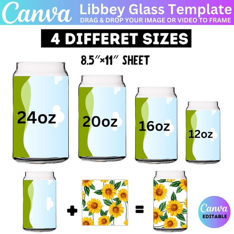 12oz 16oz 20oz 24oz Libbey Glass Canva Template, Full Wrap Libbey ...