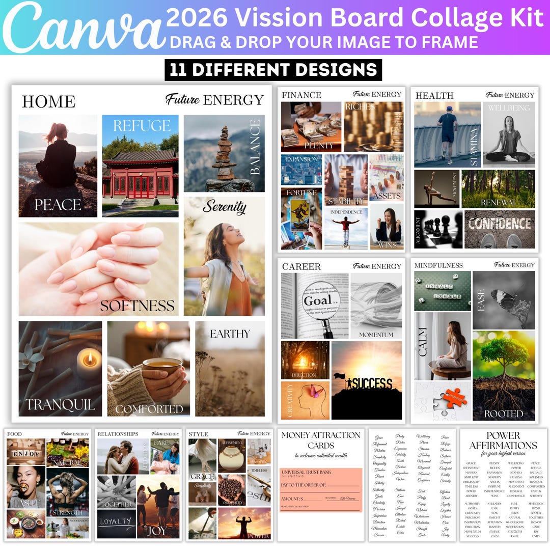 2026 Vision Board Collage Kit, Printable Goal Setting and Manifestation ...