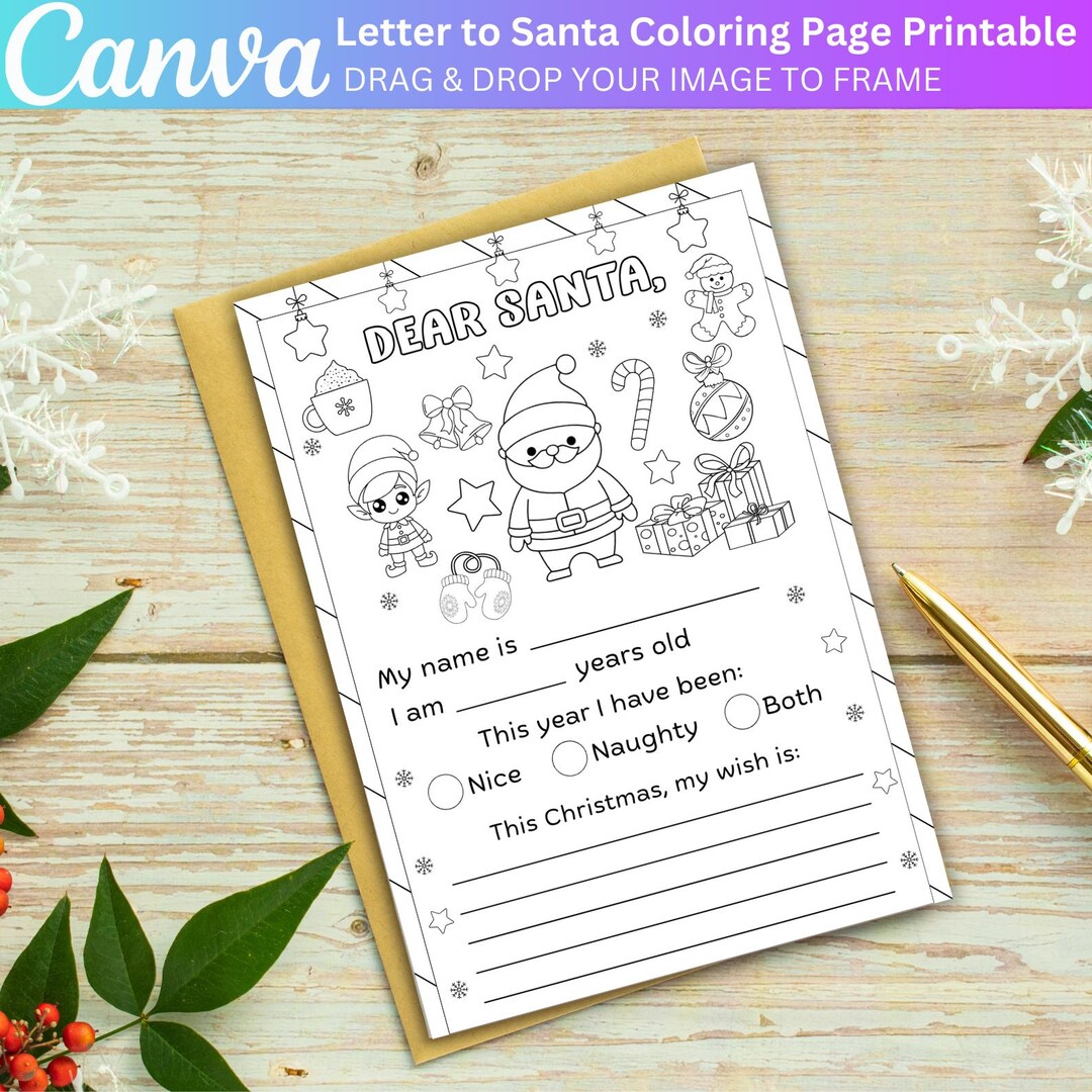 Santa Letter Coloring Page for Kids, Printable Letter to Santa Coloring ...
