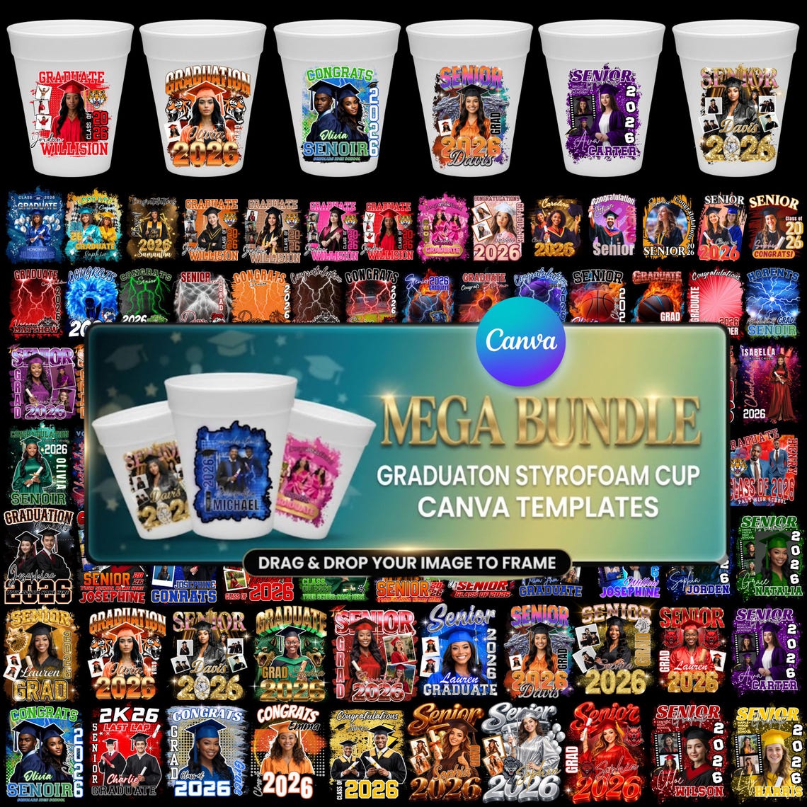 Graduation Styrofoam Cup Mega Bundle, Canva Editable Graduate Class of ...