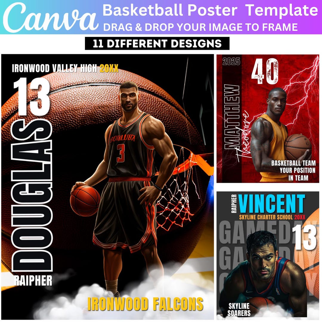 Basketball Poster Canva Editable Template, Sports Photography Templates ...