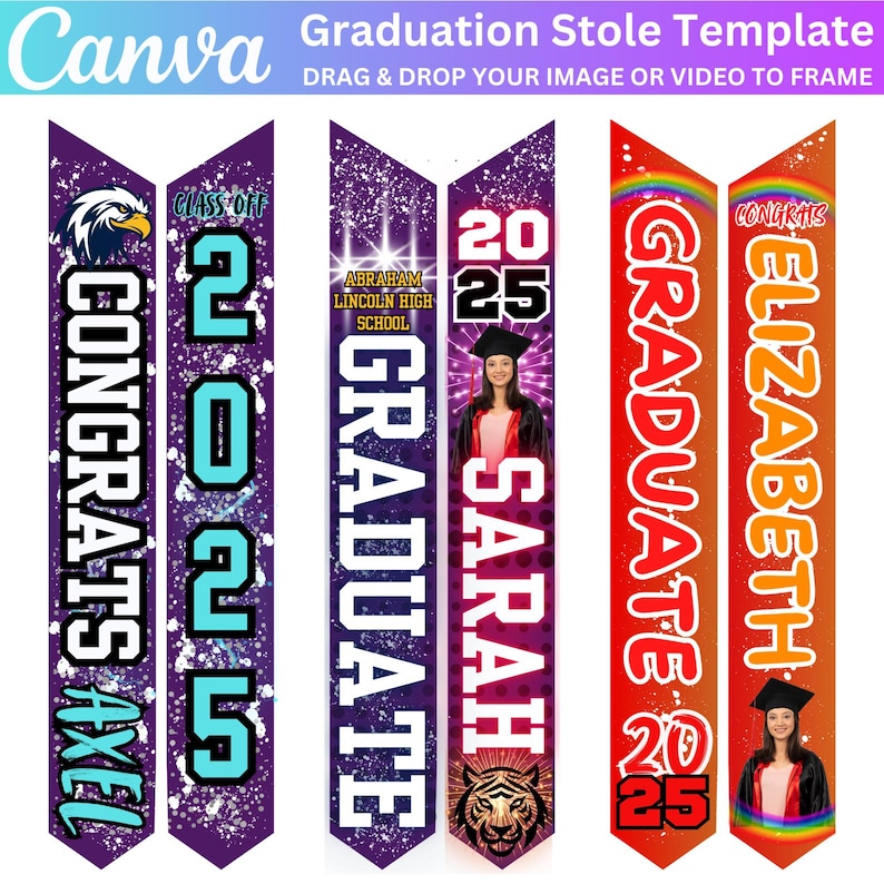 Graduation Stole Canva Editable Template, Graduation Stole 2025 ...