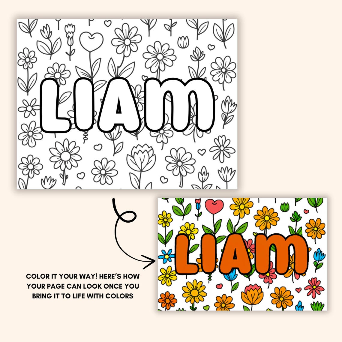 30 Custom Name Coloring Pages, Kids Activity Coloring Pages, 8.5x11 ...