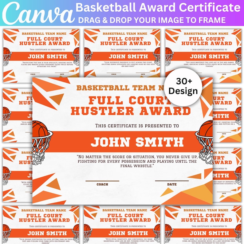Basketball Awards Printable Canva Editable Template, End of Season ...