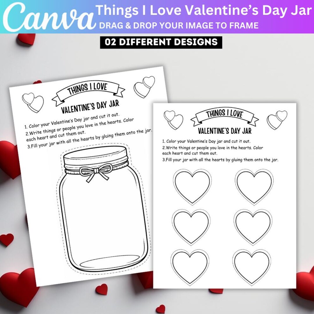 Things I Love Valentine’s Day Jar Craft for Kids, Canva Editable ...