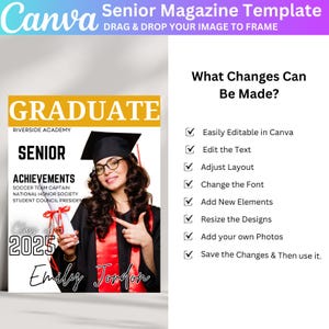 Graduation Magazine Design Canva Editable Template Bundle, Senior Class ...