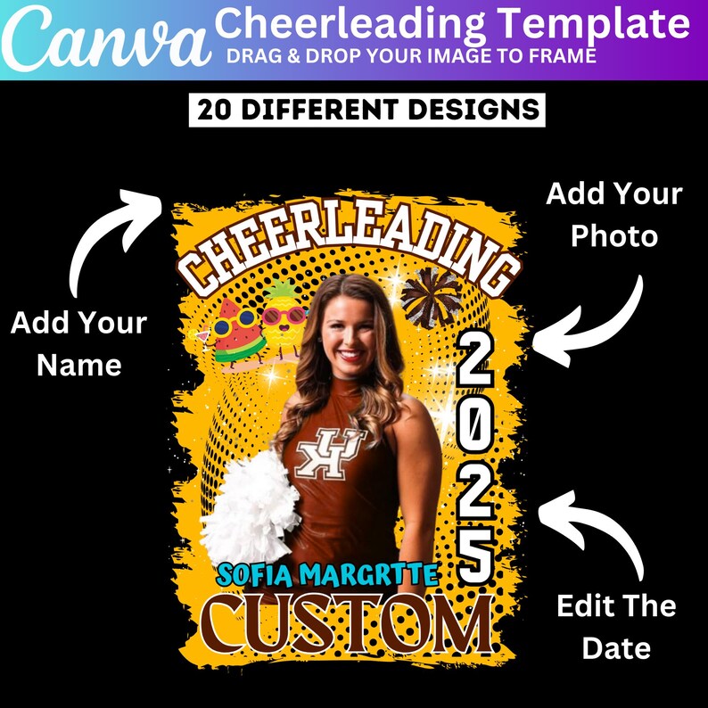 Cheerleading Canva Editable Template, Cheerleader Bootleg Designs ...