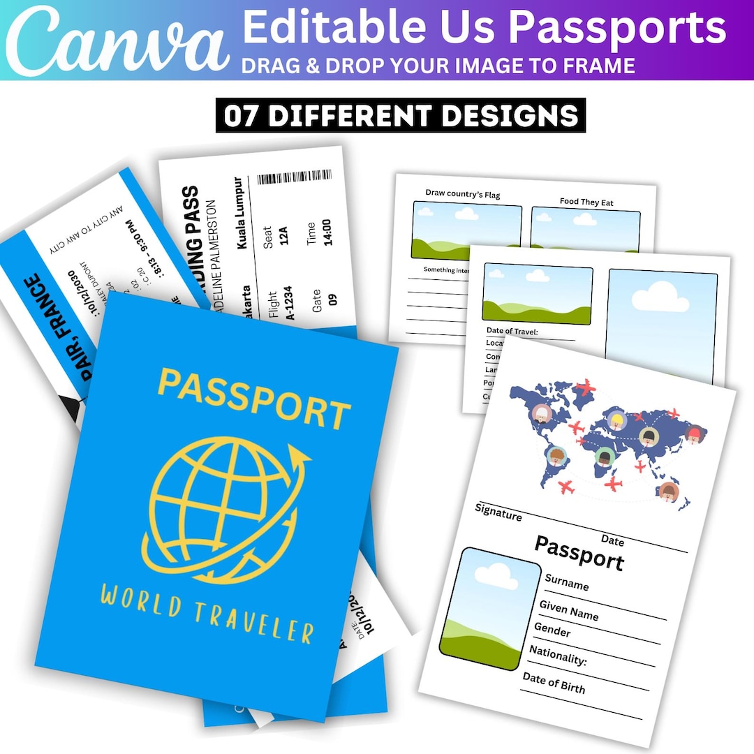 Canva Editable US Passports for Kids Template, Passport, Playing Travel ...