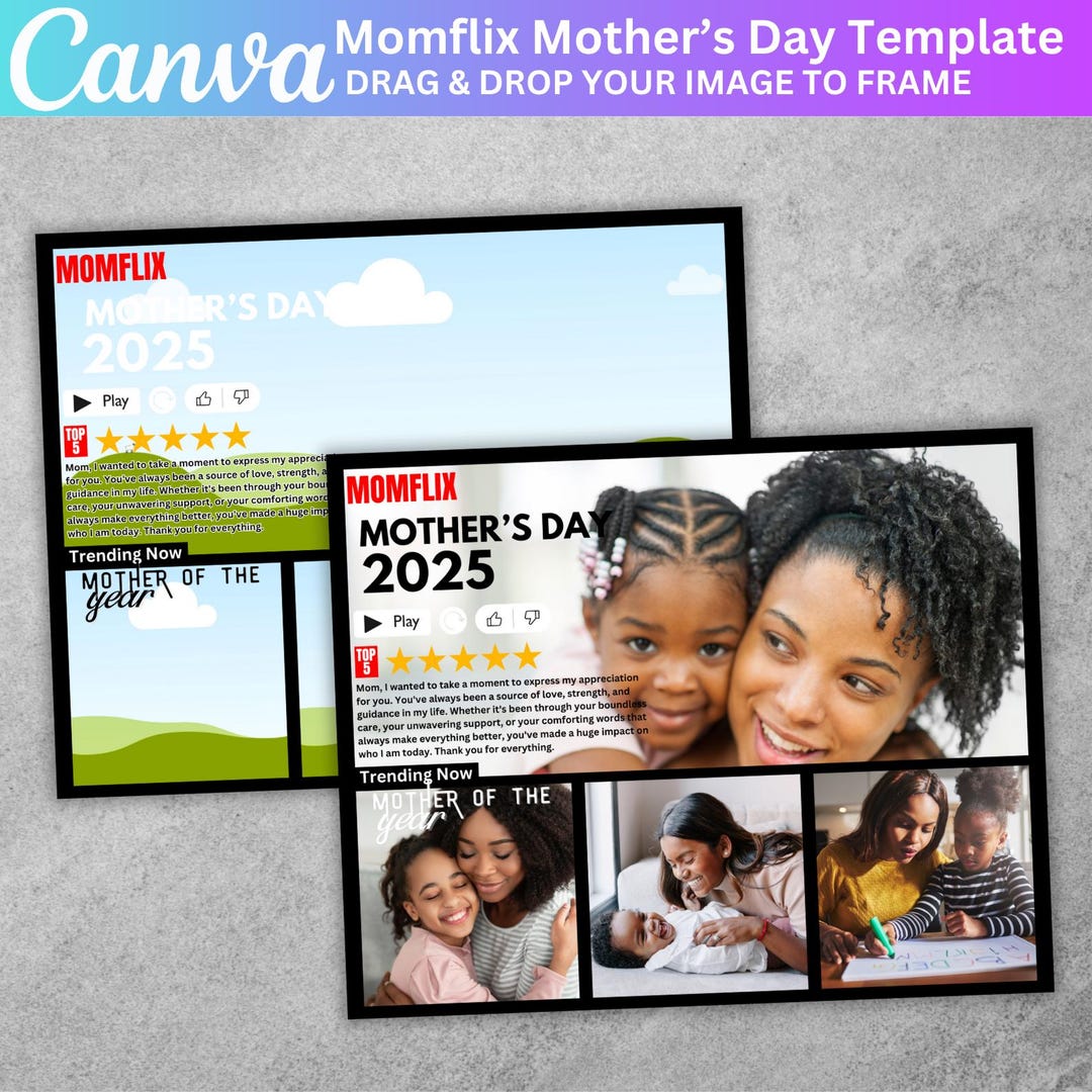 MOM FLIX Canva Editable Template, Mother's Day Collage Designs, Mother ...