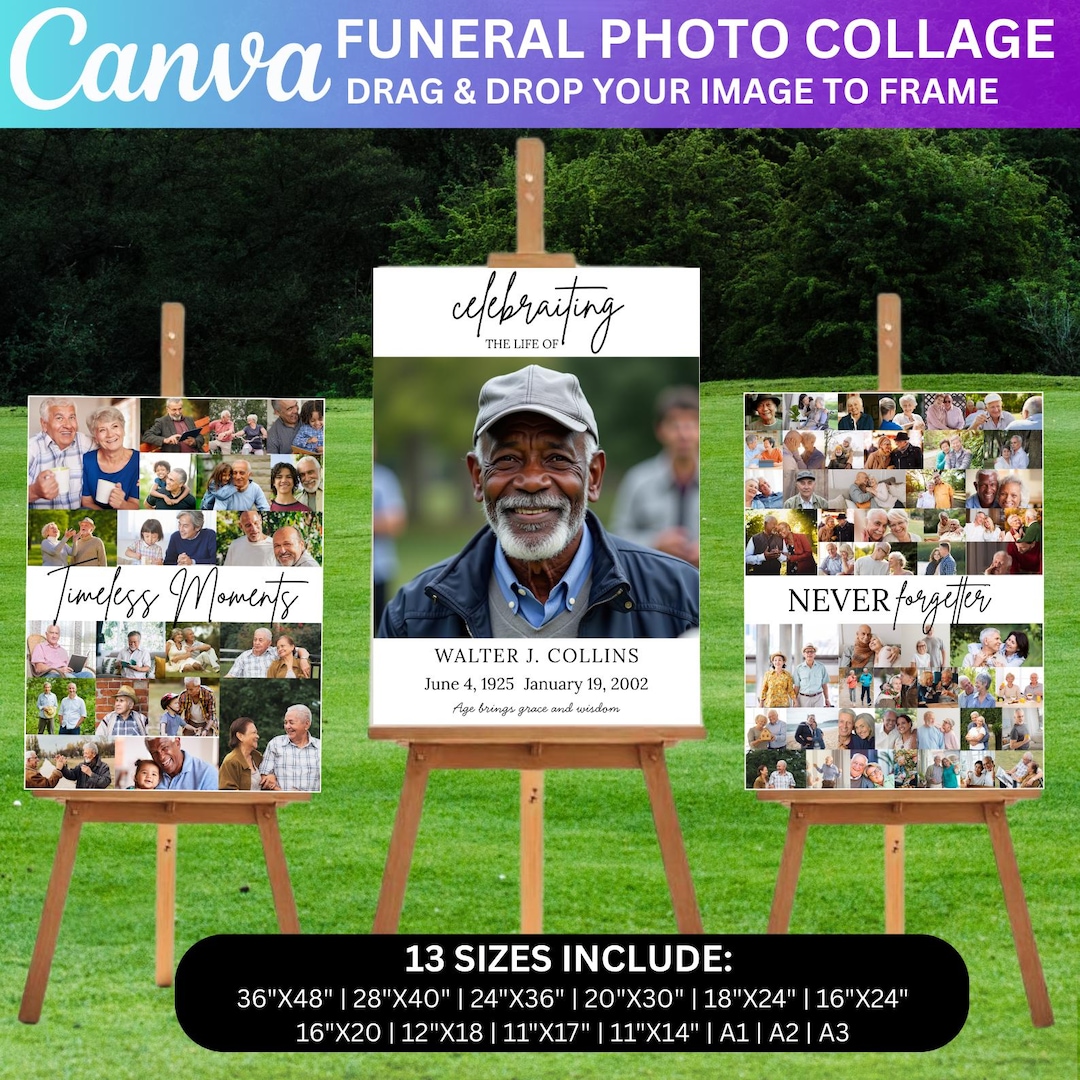 Editable Funeral Welcome Sign, Canva Memorial Photo Collage Template ...