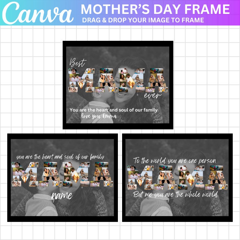 Mama Photo Collage, Mommy Canva Frame Template, Mother Day Gift, Mom ...