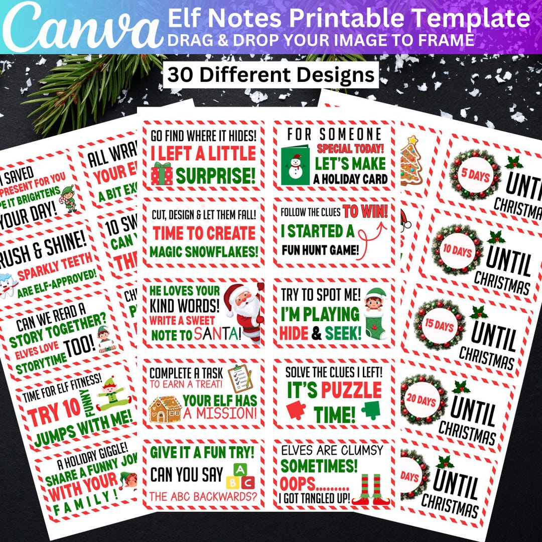 30 Editable Elf Notes Printable, Canva Editable Christmas Elf Notes ...
