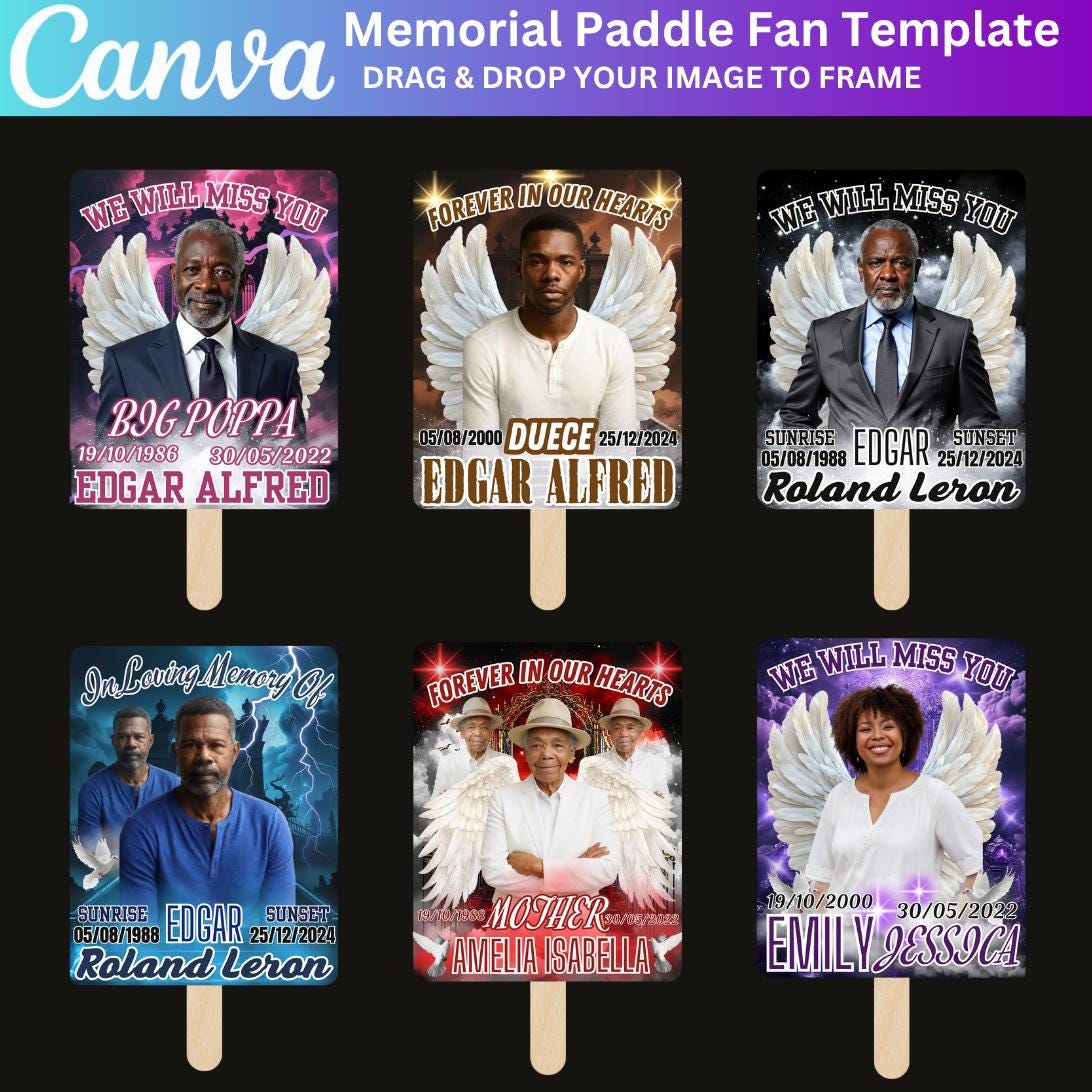 In Loving Memory Fan Editable Canva Template Bundle, Memorial Fan ...