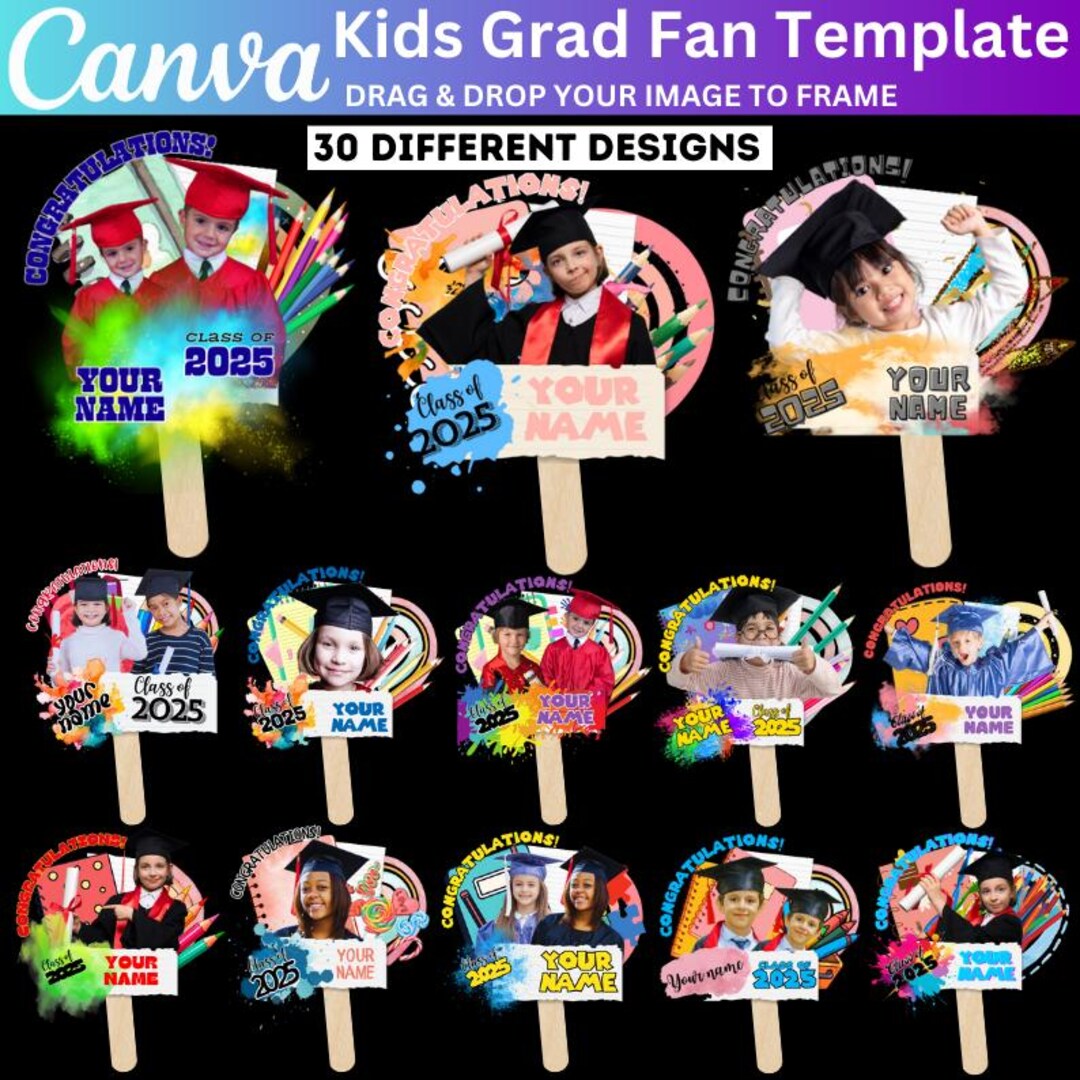 30 Kids Graduation Grad Paddle Fan Canva Editable Template, Class of ...