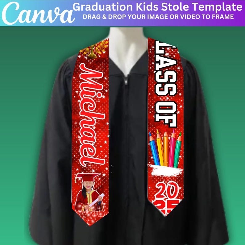 Kids Graduation Stole Canva Editable Template, Grad Kids Stole 2026 ...