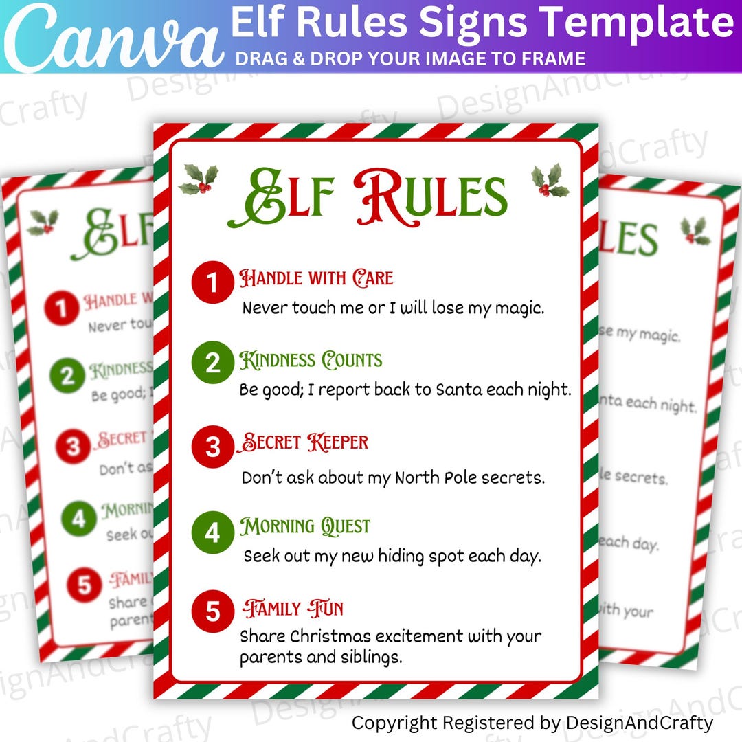 Elf Rules Card Canva Editable Template, Christmas Elf Rules Sign, Elf ...
