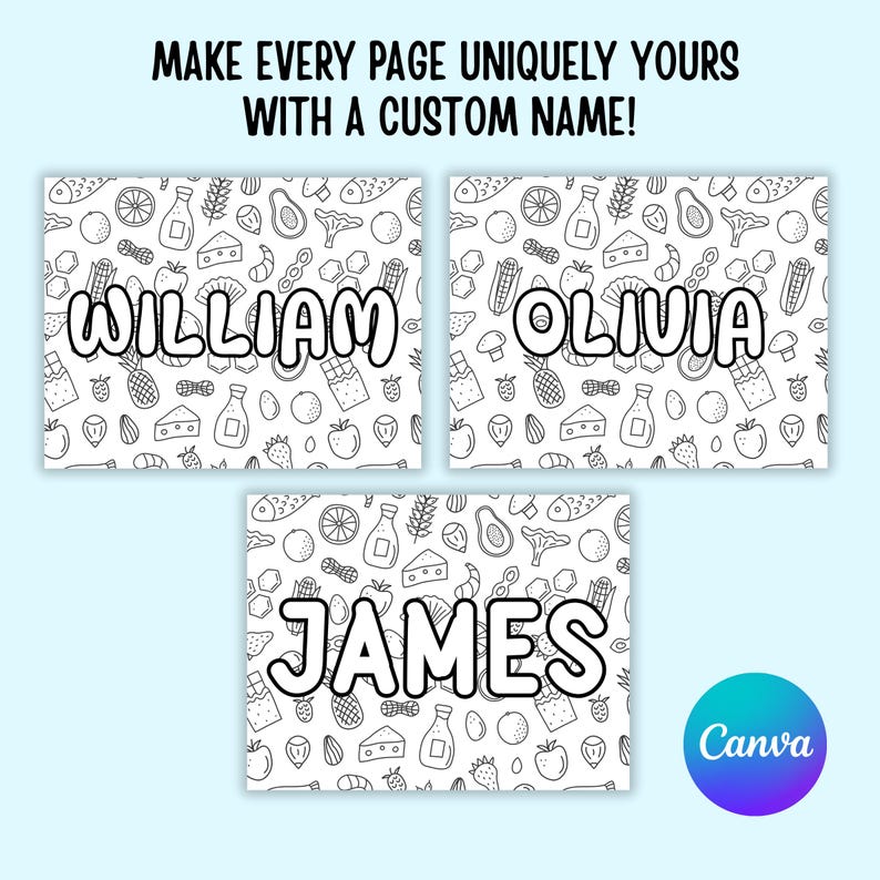 30 Custom Name Coloring Pages, Kids Activity Coloring Pages, 8.5x11 ...