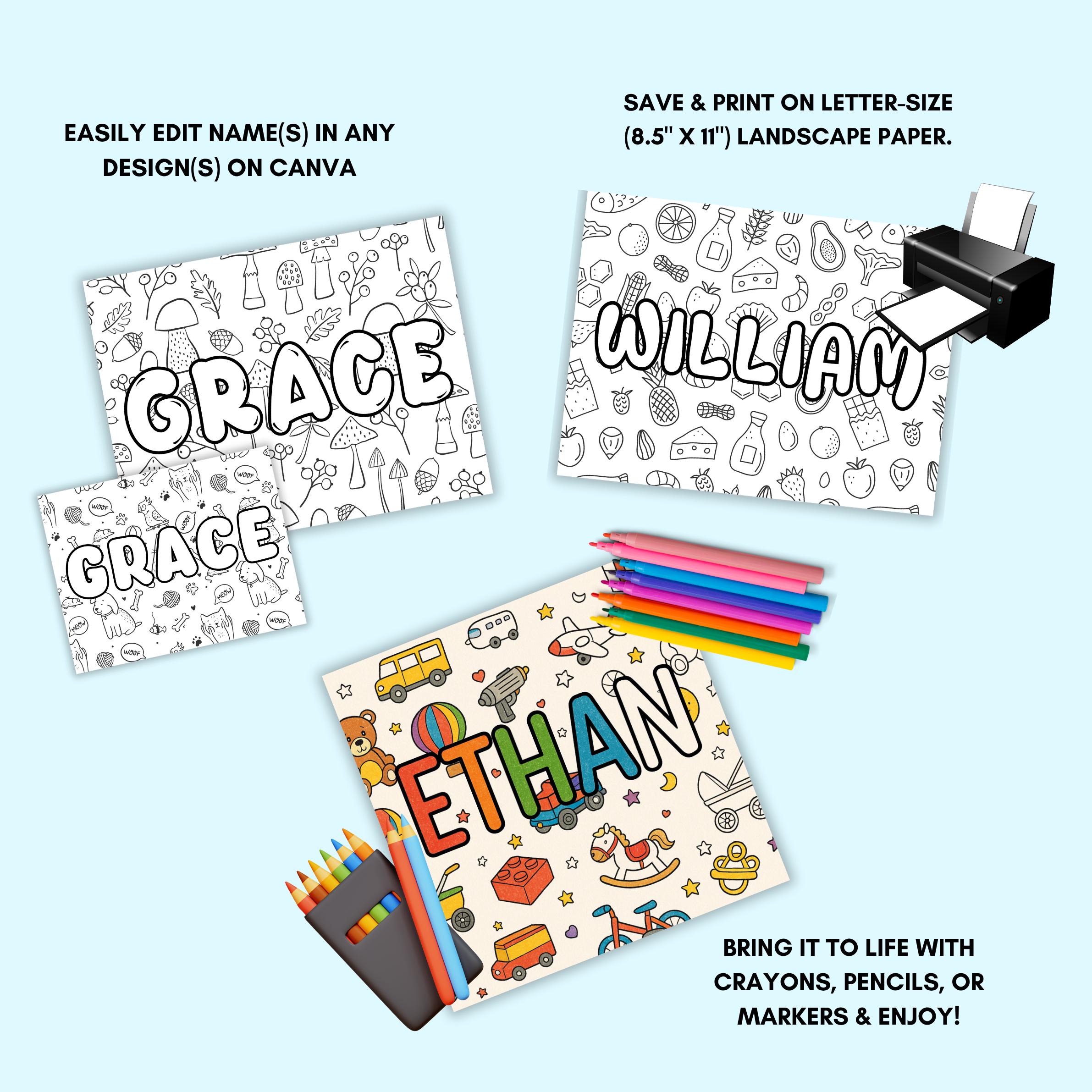 30 Custom Name Coloring Pages, Kids Activity Coloring Pages, 8.5x11 ...