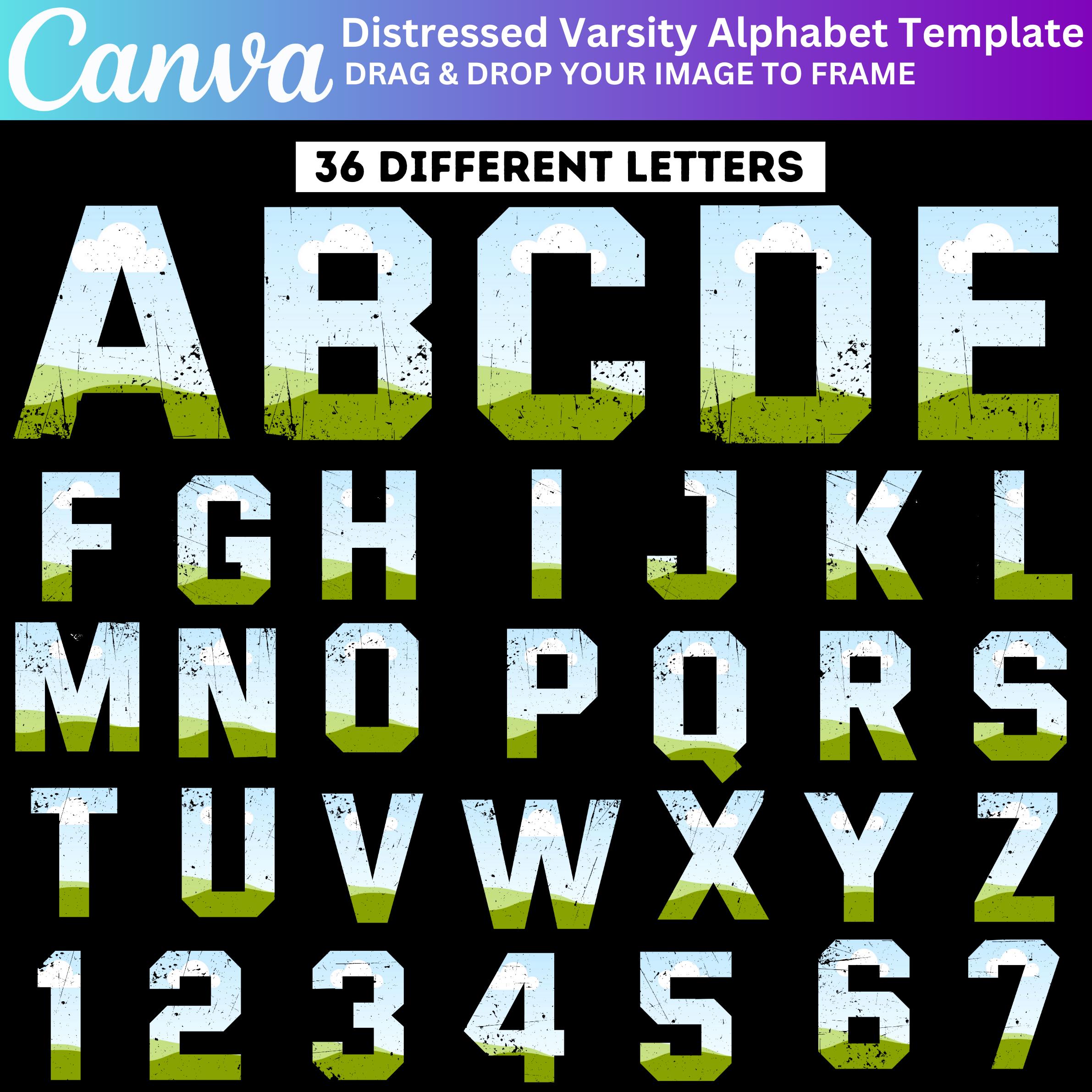 Distressed Varsity Alphabet Set, Canva Editable Sports Numbers ...
