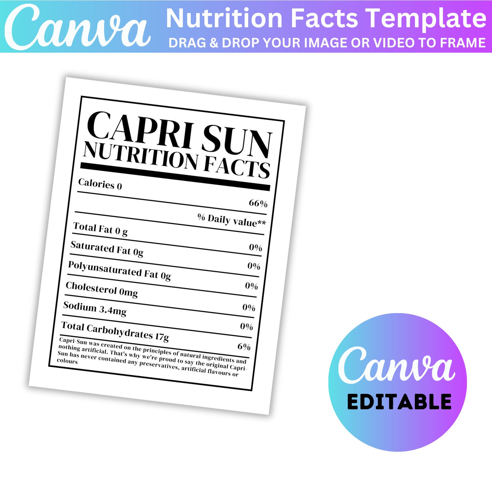 Nutrition Facts Template, Nutrition Fact Canva Template, Birthday ...