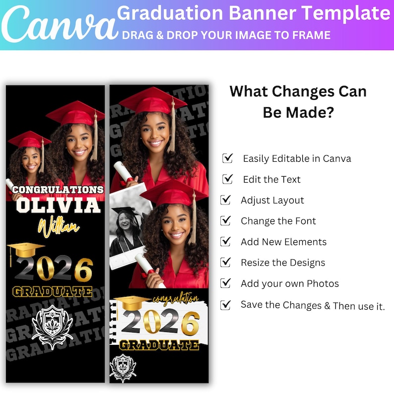 Graduation Banner Canva Editable Template, Graduation Banner for ...