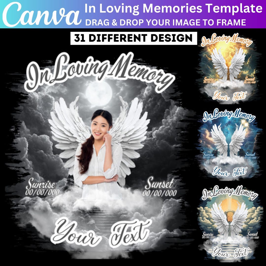 In Loving Memory Editable Canva Template Bundle, Funeral & Remembrance ...