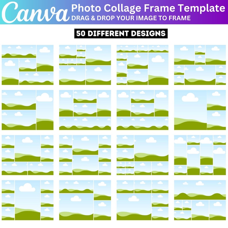 50 Photo Collage Canva Editable Template, Picture Collage Canva Drag ...