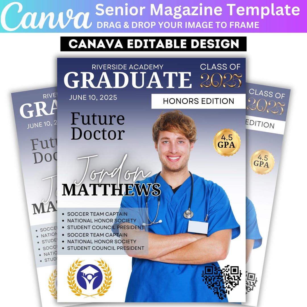 Graduation Magazine Design Canva Editable Template Bundle, Senior Class ...