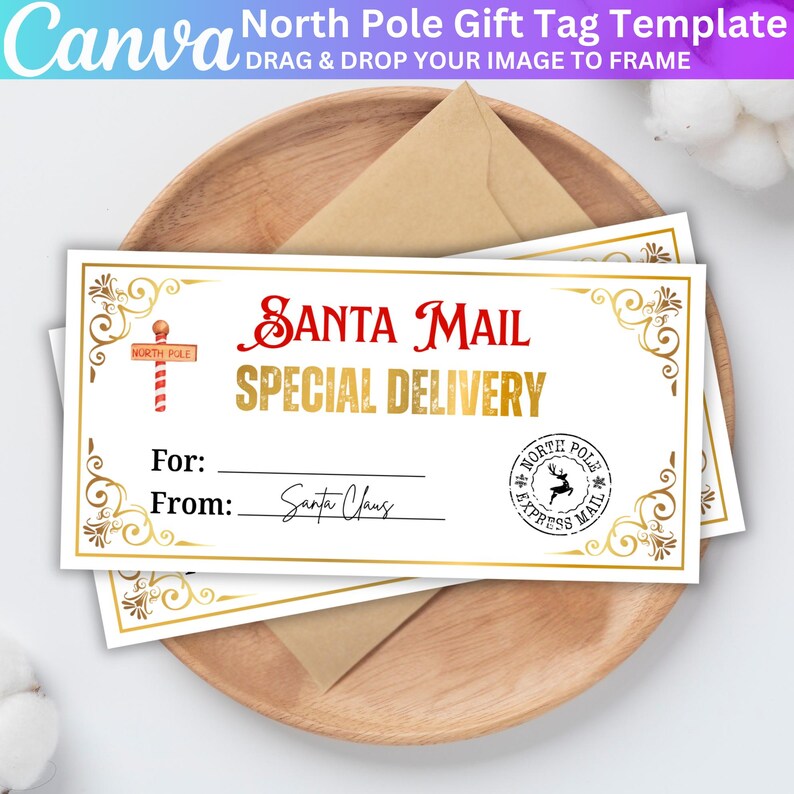 Santa Mail Special Delivery Template, North Pole Gift Tag Printable ...