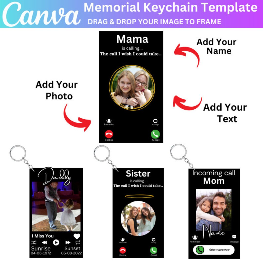 11 Memorial Keychain Canva Editable Bundle, Custom Photo Keychain ...
