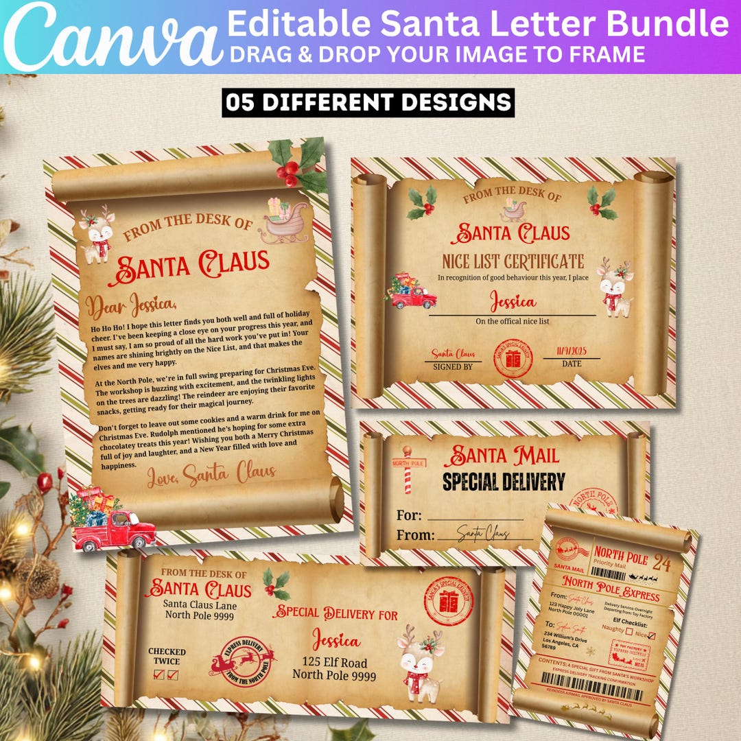 Editable Letter From Santa Template Bundle, Santa Letter Set Bundle ...