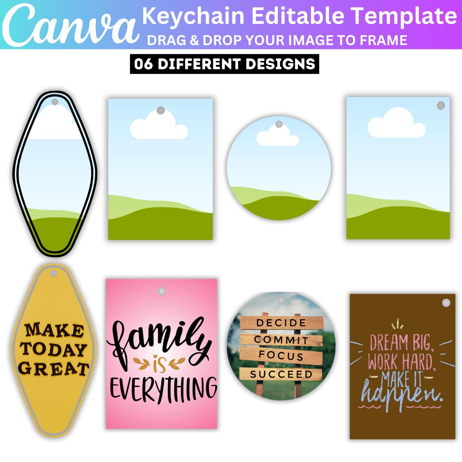 06 Keychain Canva Editable Template, Rectangle Keychain Sublimation ...