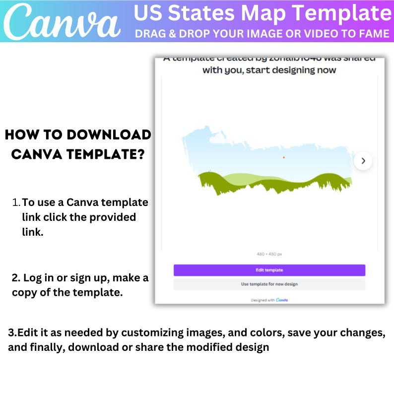 Fill Your Own 50 States of America on Canva, United States Map Canva ...