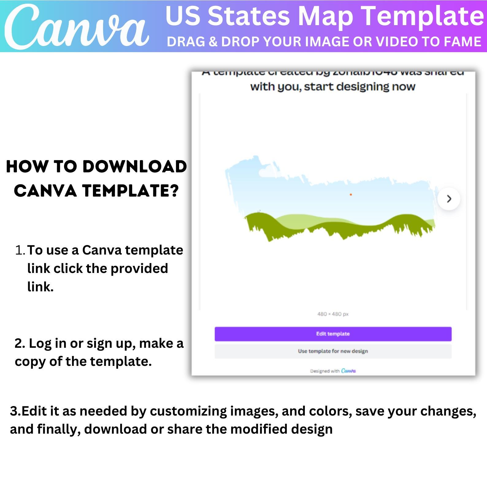 Fill Your Own 50 States of America on Canva, United States Map Canva ...