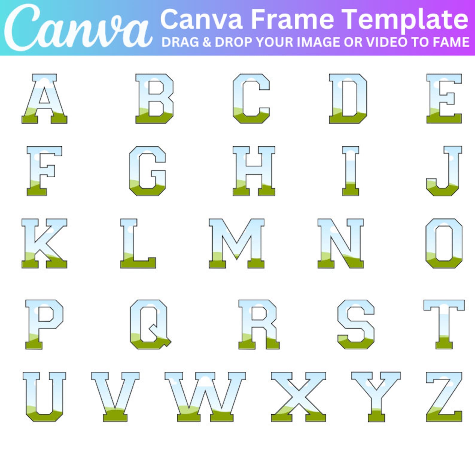 Canva Alphabets Template, Canva Alphabet Font, Canva Frame Template ...