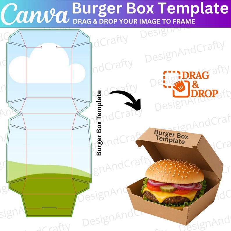 Burger Box Canva Template, Editable Blank Burger Box Frame ...
