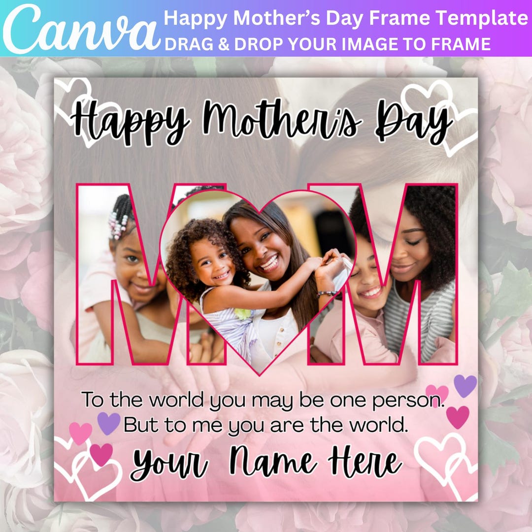 Mom Canva Editable Template, Mother's Day Canva Frame, Wear Heart on ...