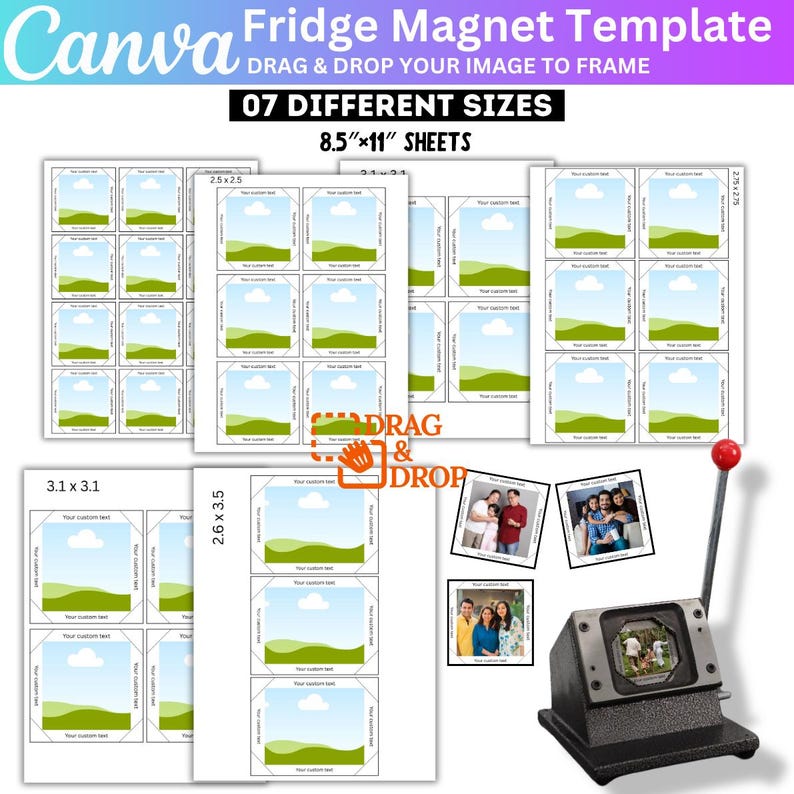 Fridge Magnet Canva Editable Template Bundle, 50mmx50mm Square Magnet ...