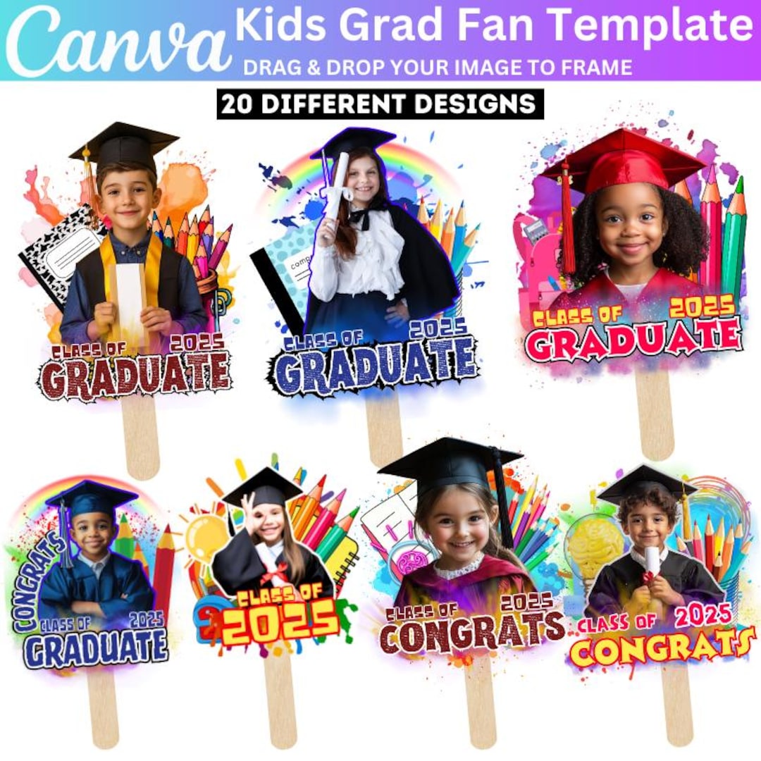 20 Kids Graduation Grad Paddle Fan Canva Editable Template, Class of ...