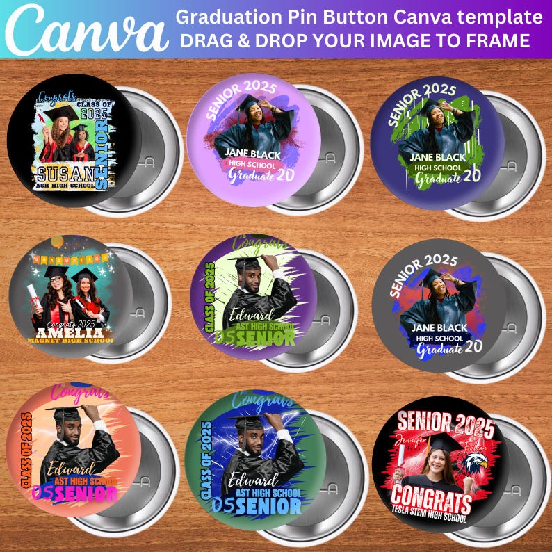300+ Graduation Pin Button Canva Editable Template, Congrats 2025 ...