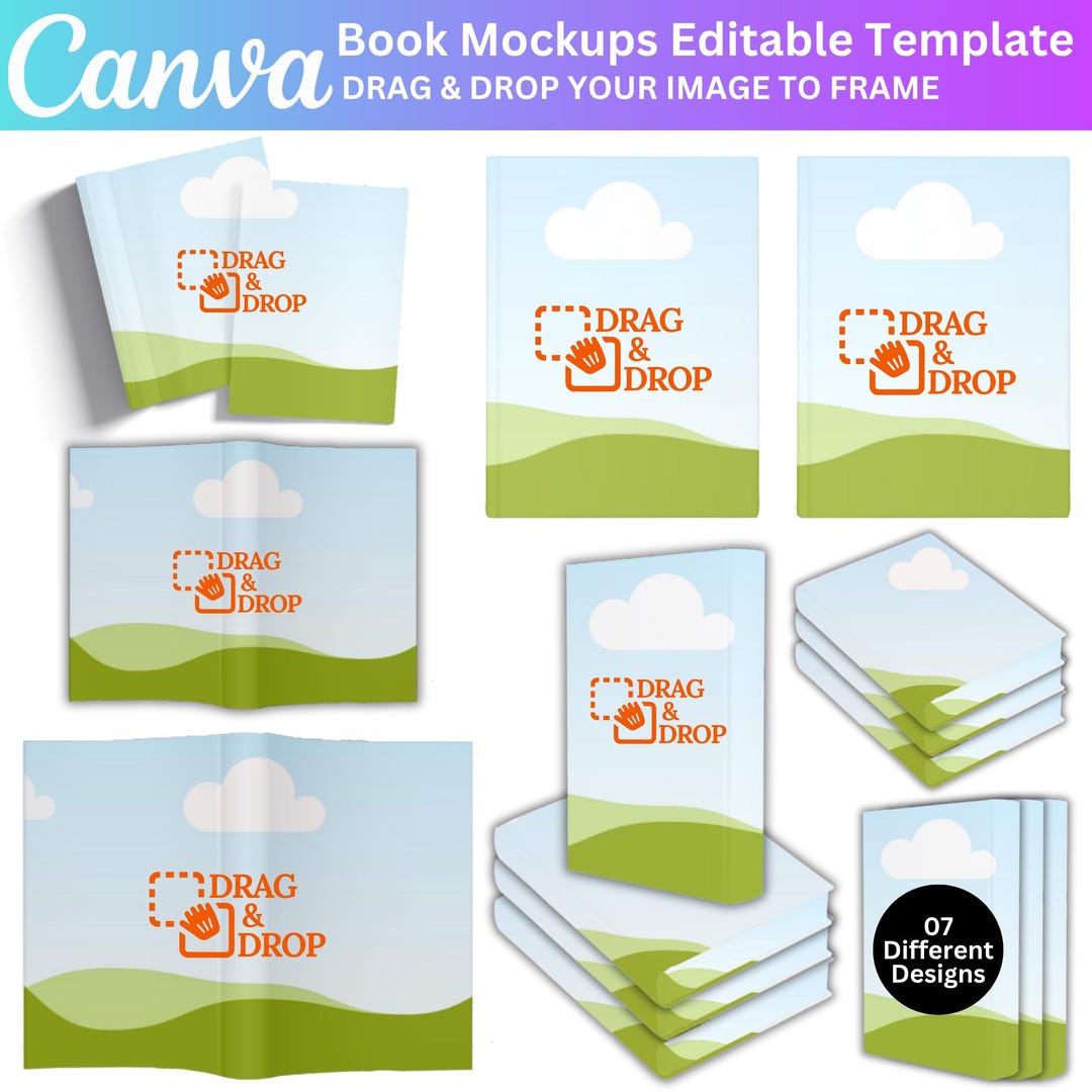 07 Canva Editable Book Mockups Template, Book Cover Mockup, Drag and ...
